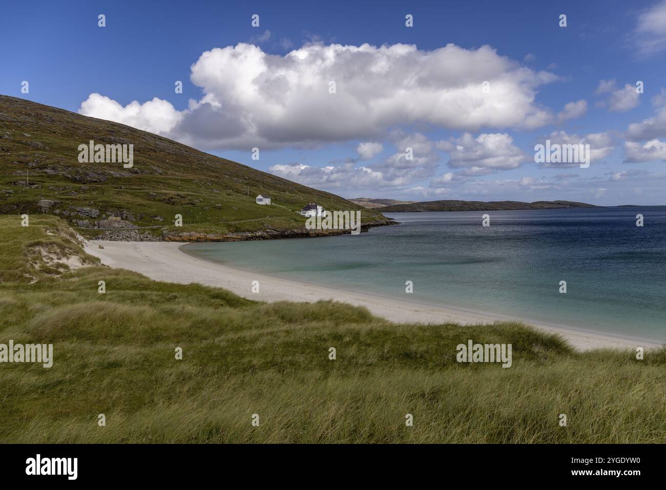 Sandy beach beach in the strait, Vatersay, Barra Island, Outer Hebrides ...