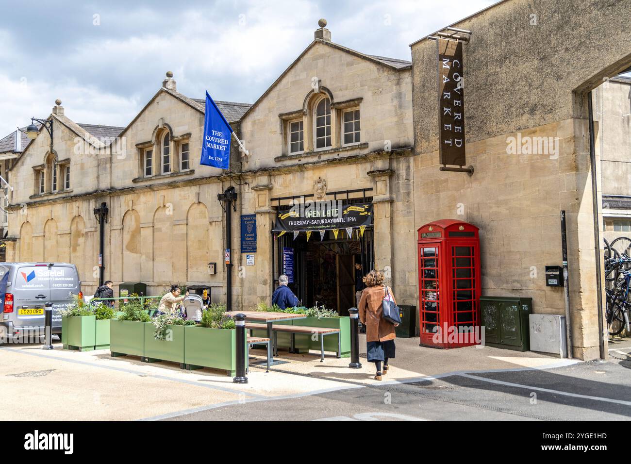 Oxford , UK - June 5, 2024: Oxford covered market exterior sign ...