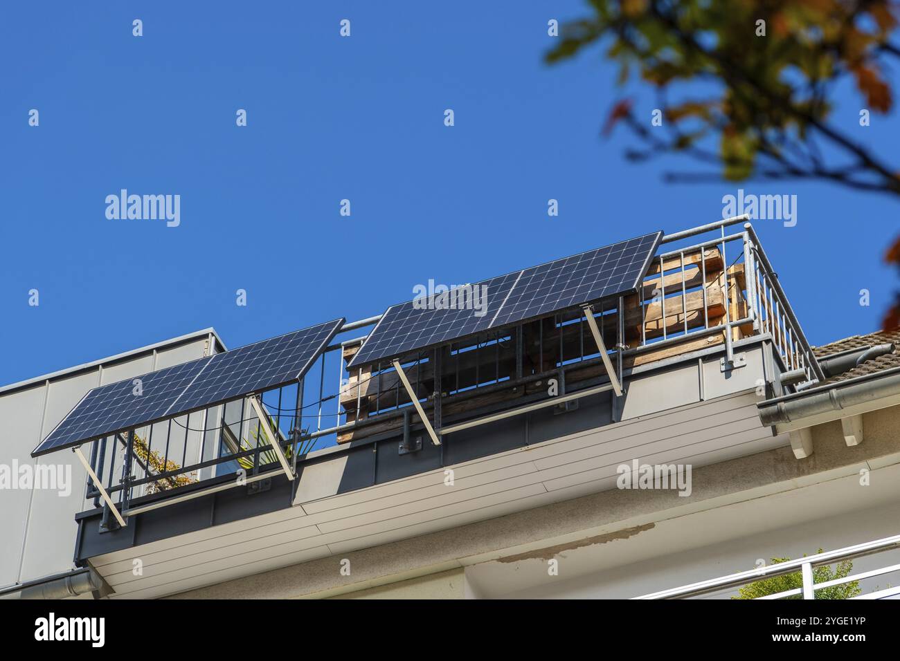 Balcony power station on a balcony of an attic flat in Duesseldorf ...
