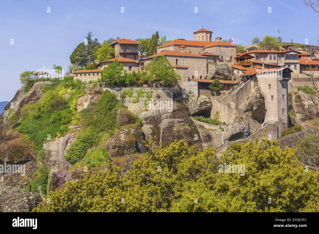 Meteora, Trikkala, Greece Great Meteoron Monastery on the high cliff ...