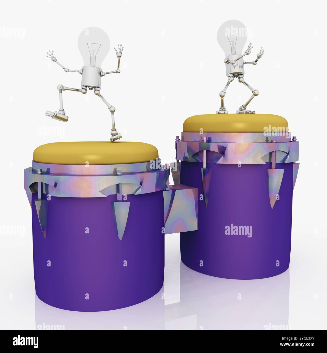 Light bulb figures dancing on a bongo drum Stock Photo - Alamy
