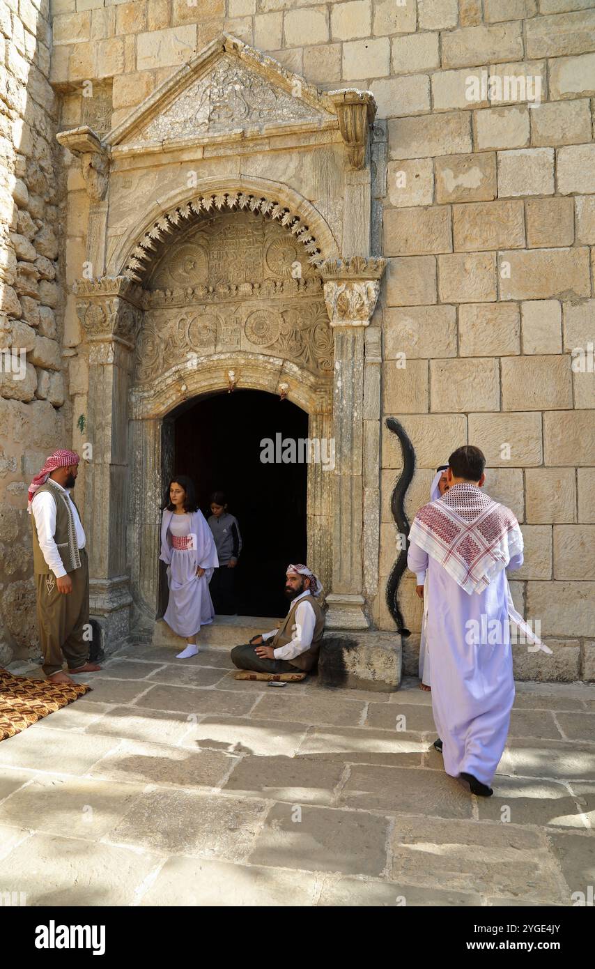 Temple doorway at the holiest site of Lalish for the Yazidi people of ...