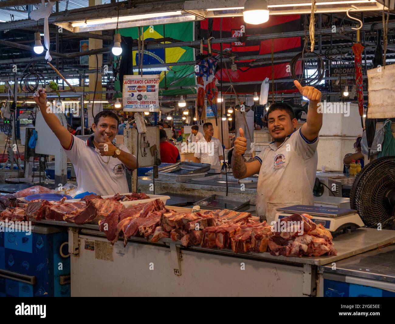 In the Adolpho Lisboa market hall in Manaus. Here is the meat market ...