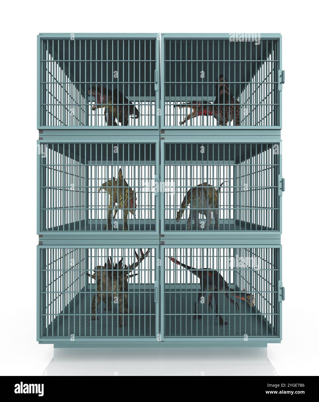 Animal cages with dinosaurs Stock Photo - Alamy