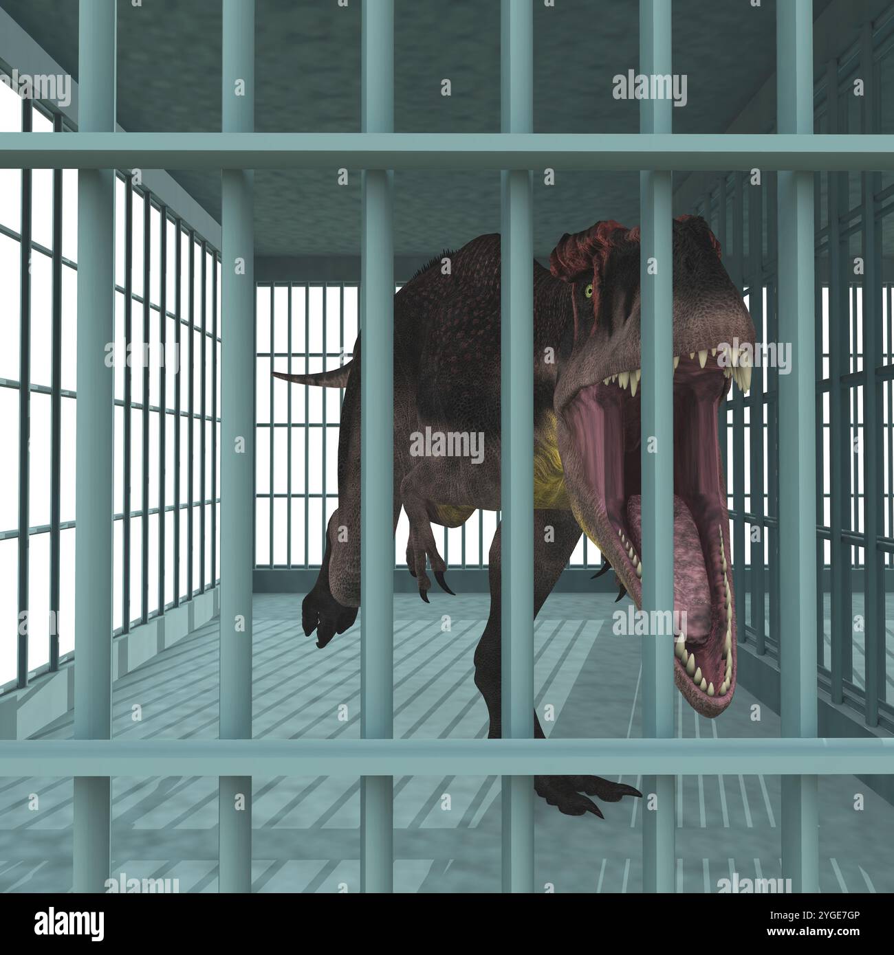 Animal cage with dinosaur Tyrannotitan Stock Photo - Alamy