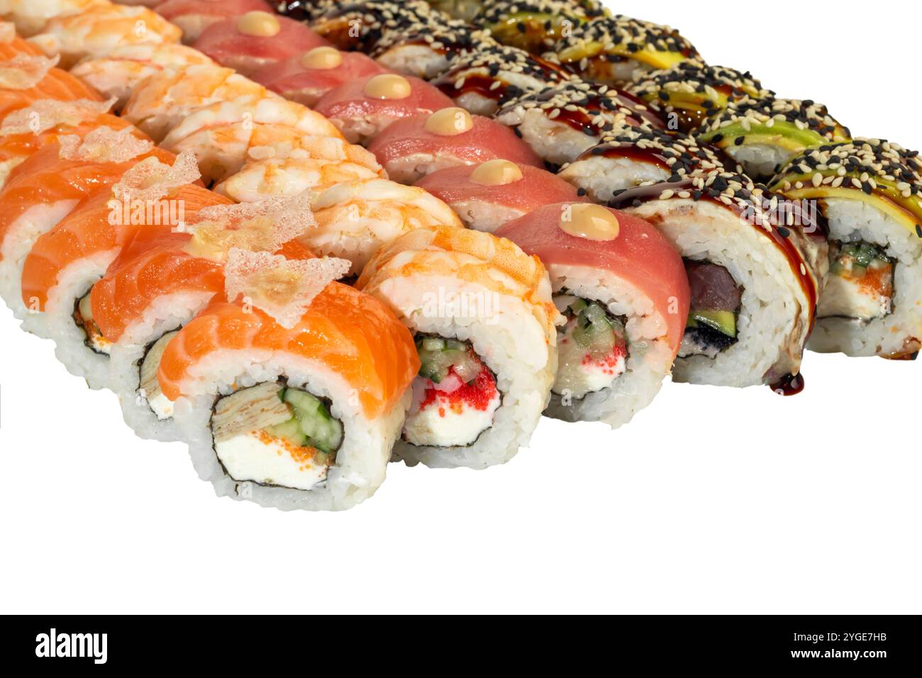 Sushi for menu on light background. Fast food, seafood. Copy space ...