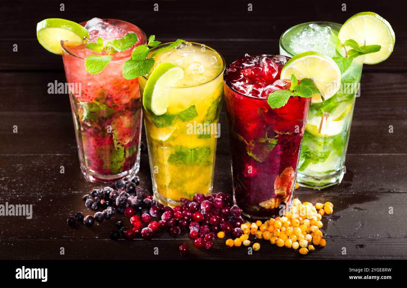 Collection of colorful tropical cocktails Stock Photo - Alamy