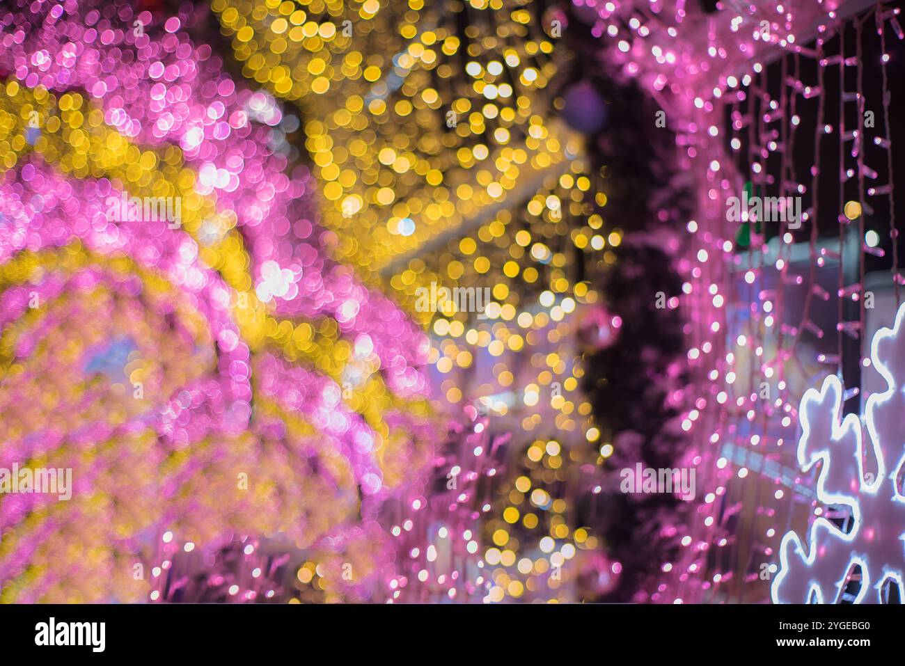 glowing colorful Christmas lights on black background, overlay Stock ...