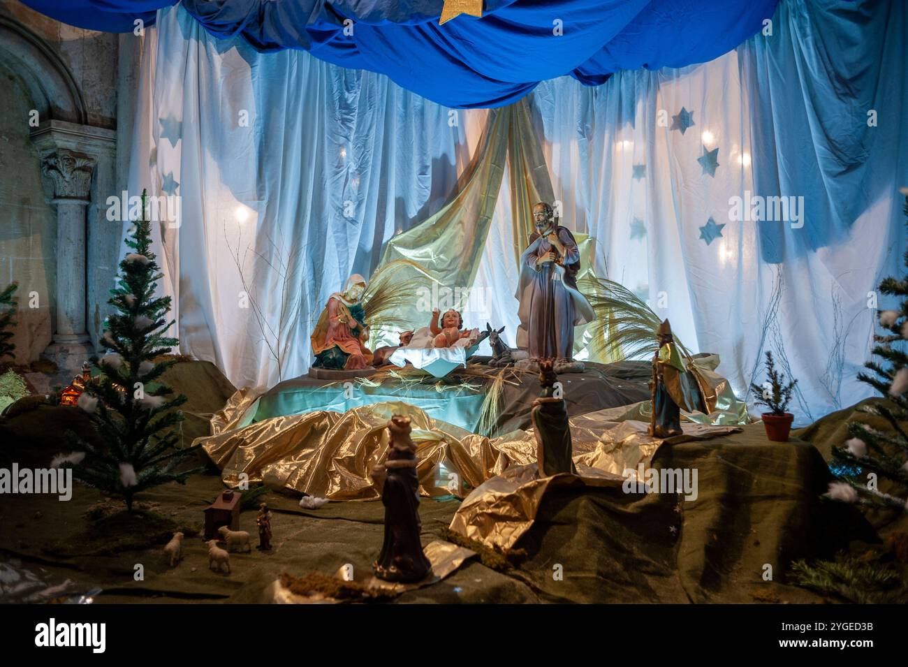Paris, France- Christmas Creche, in French Catholic Church, Eglise ...