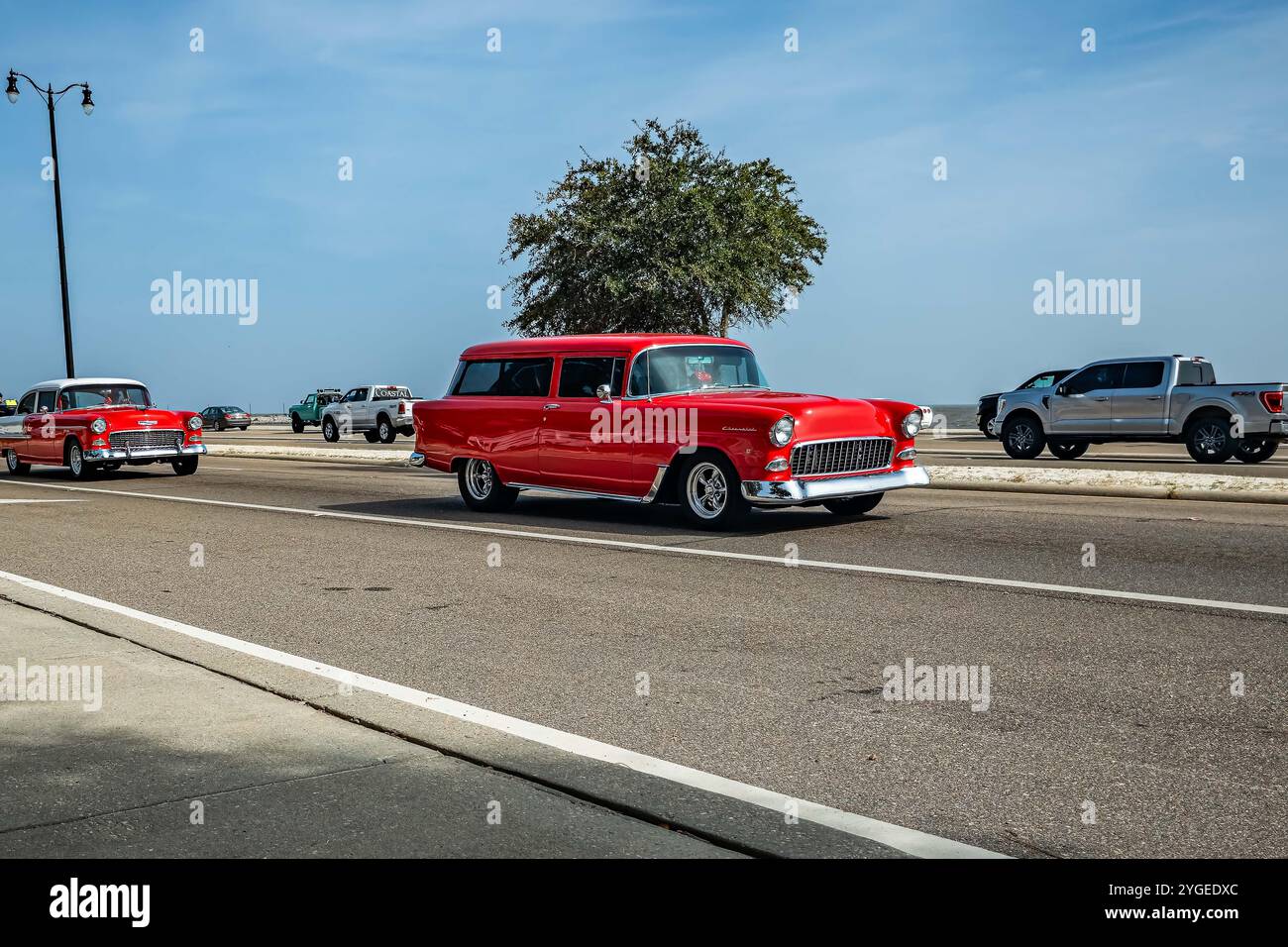 Gulfport, MS - October 04, 2023: Wide angle front corner view of a 1955 ...