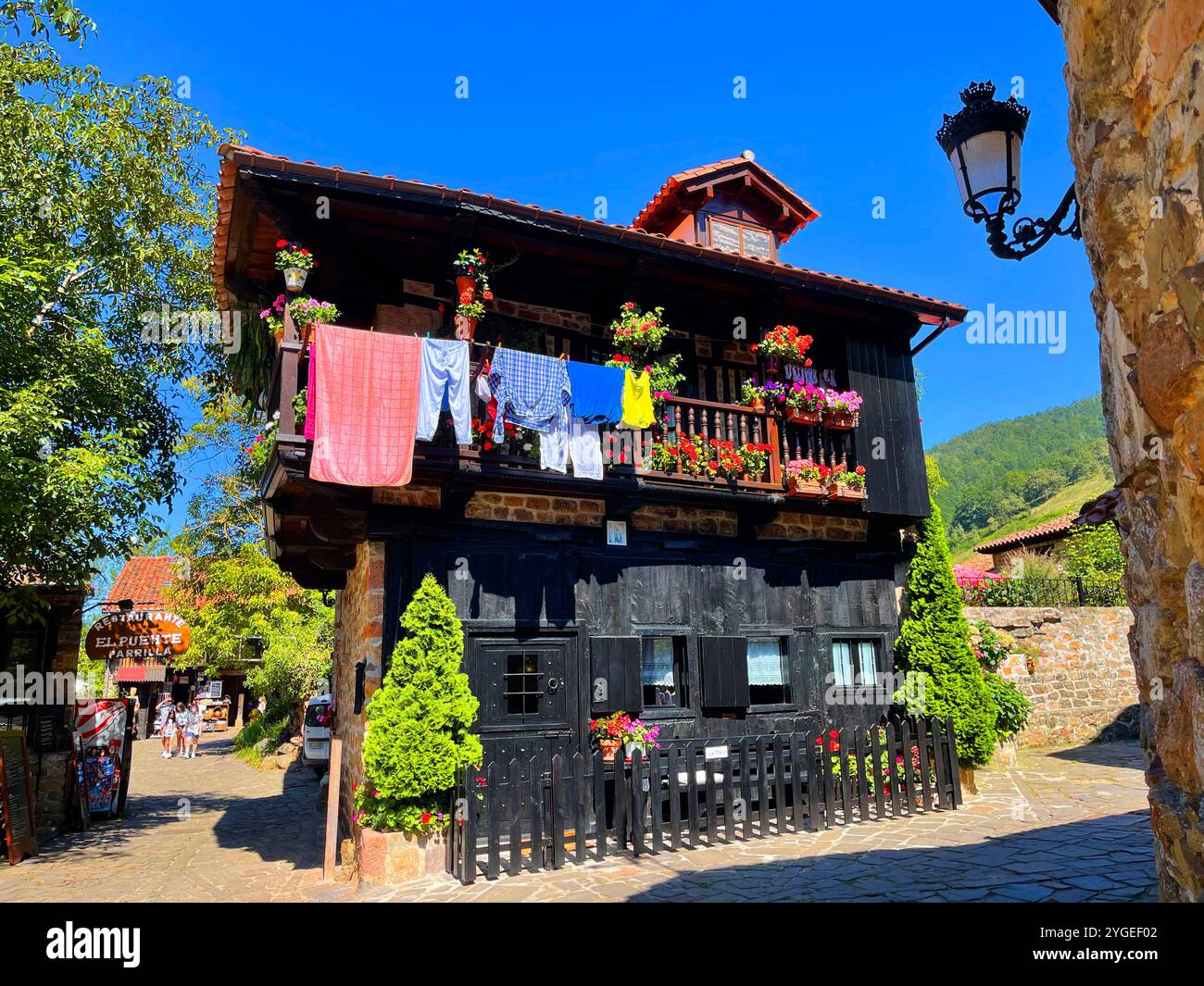 Facade of traditional house. Barcena Mayor, Cantabria, Spain Stock ...