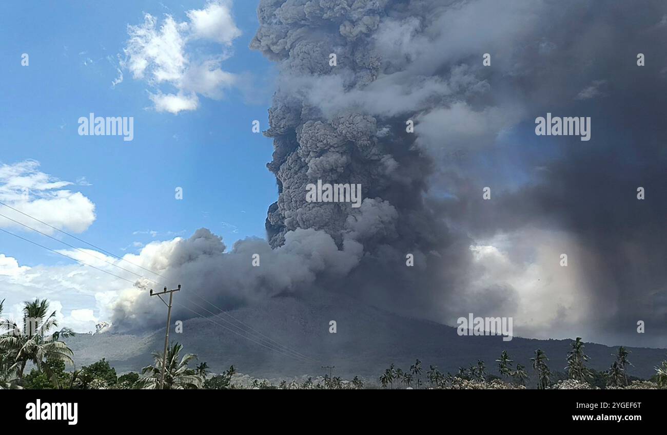Mount Lewotobi Laki-Laki spews volcanic materials during an eruption ...