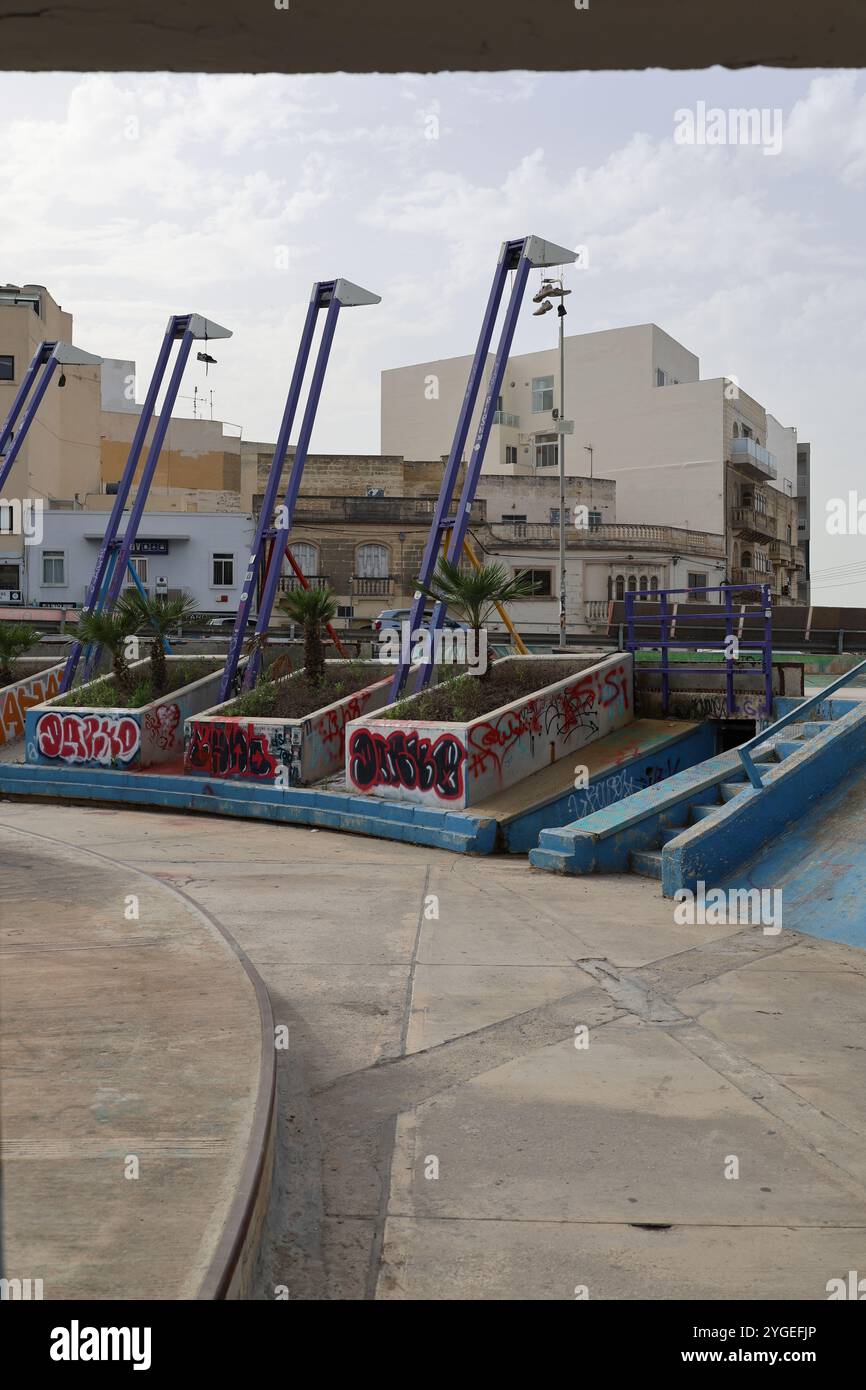 Valletta. Malta. Skate park. Msida. skateboard. halfpipe. skyscraper ...