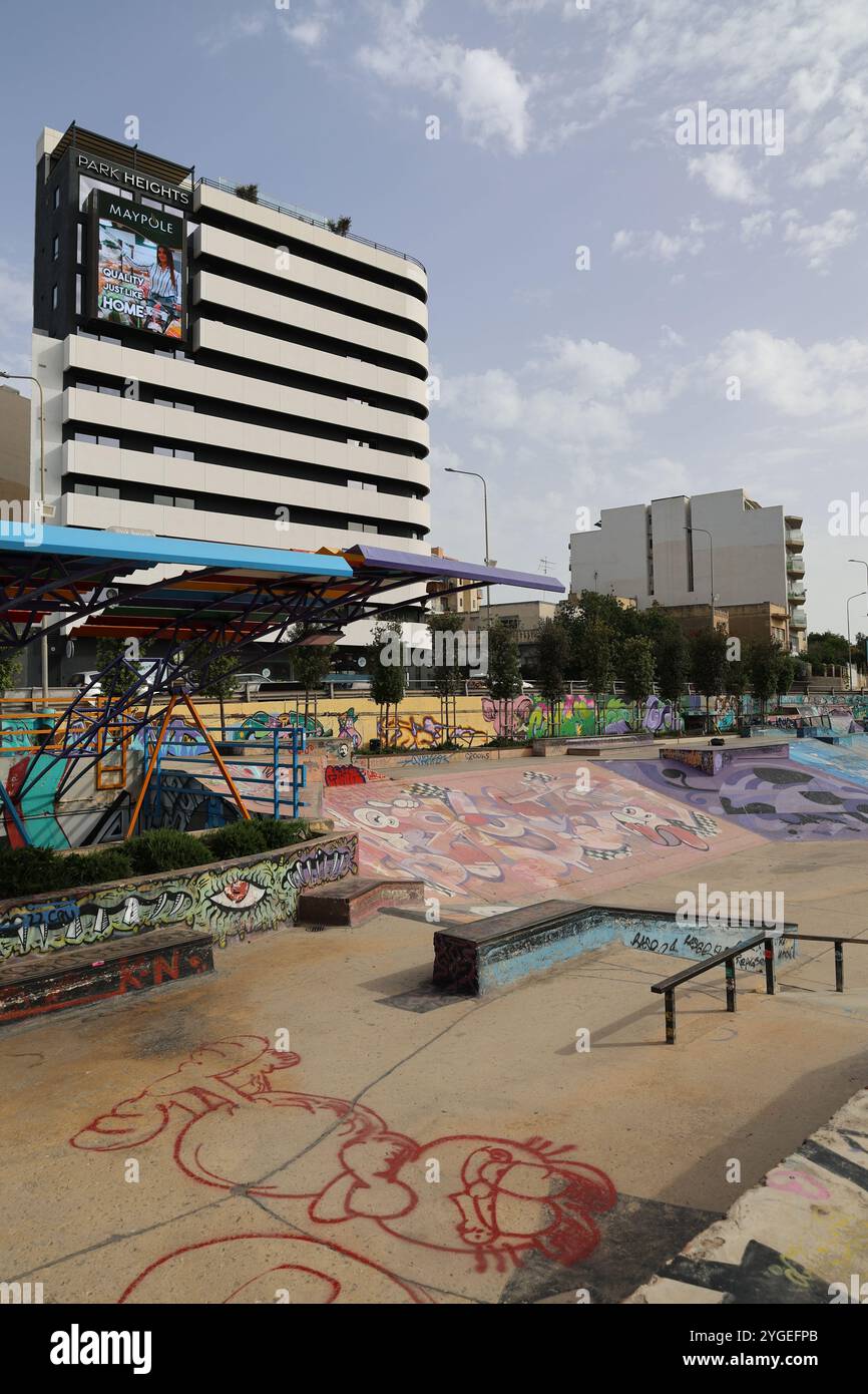 Valletta. Malta. Skate park. Msida. skateboard. halfpipe. skyscraper ...