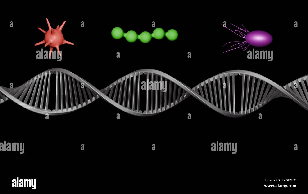 Precision Microbiome Editing. DNA strand with various bacteria ...