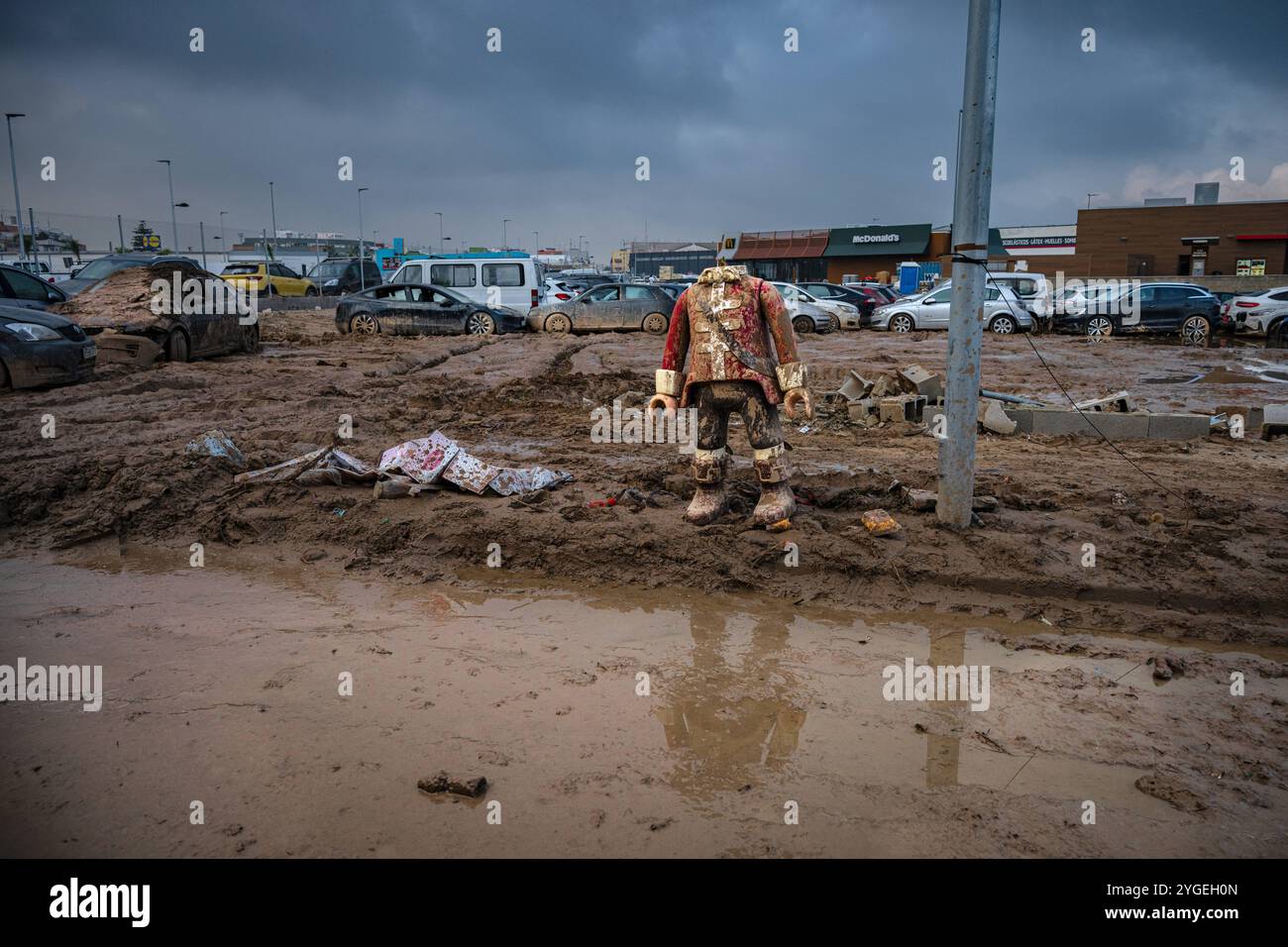 Aftermath of floods in Valencia, Spain Cars covered in mud after ...