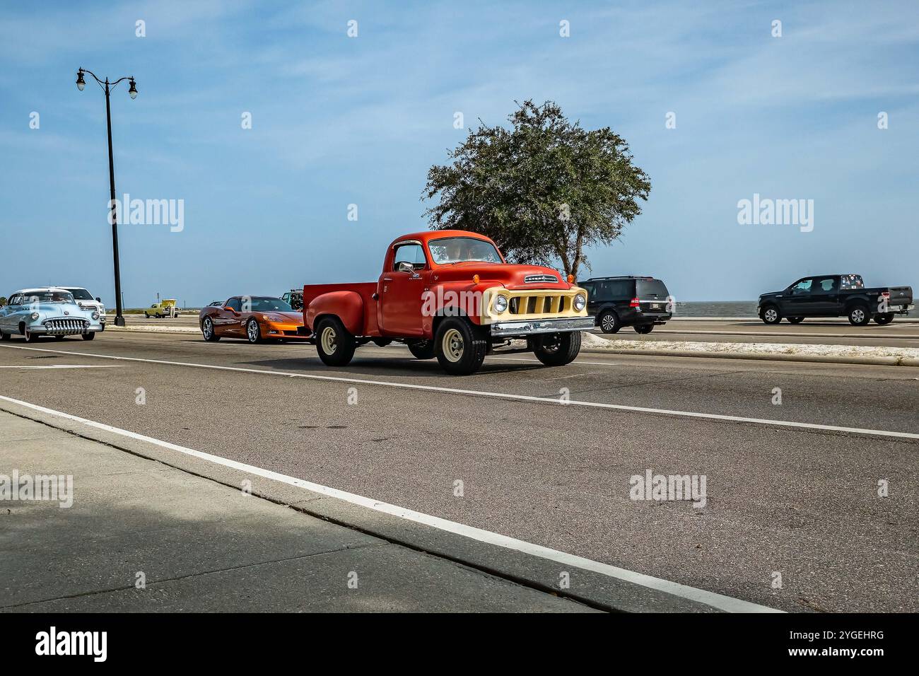 Gulfport, MS - October 04, 2023: Wide angle front corner view of a 1957 ...