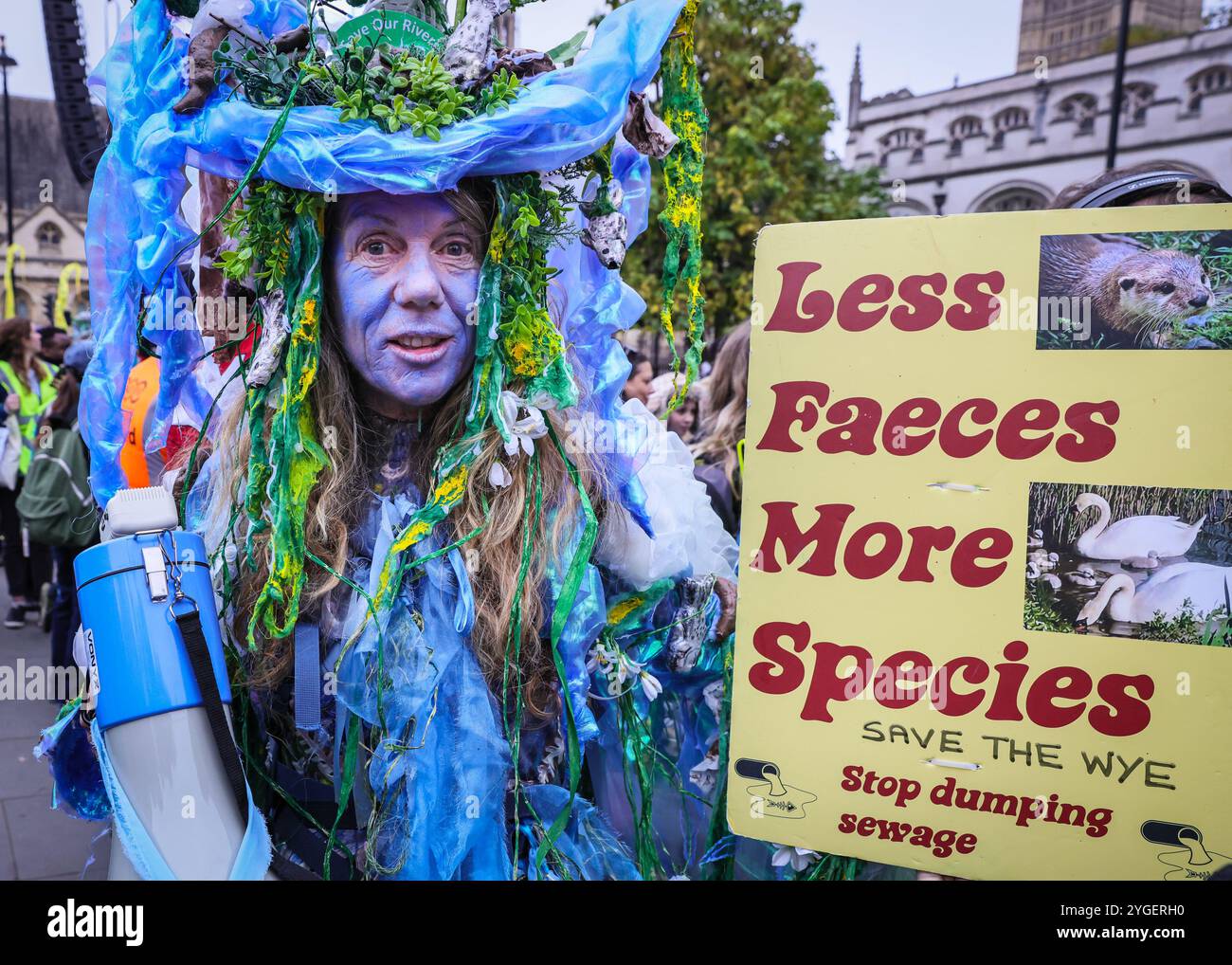 A protester from Save the Wye in sea creature costume at the March for ...