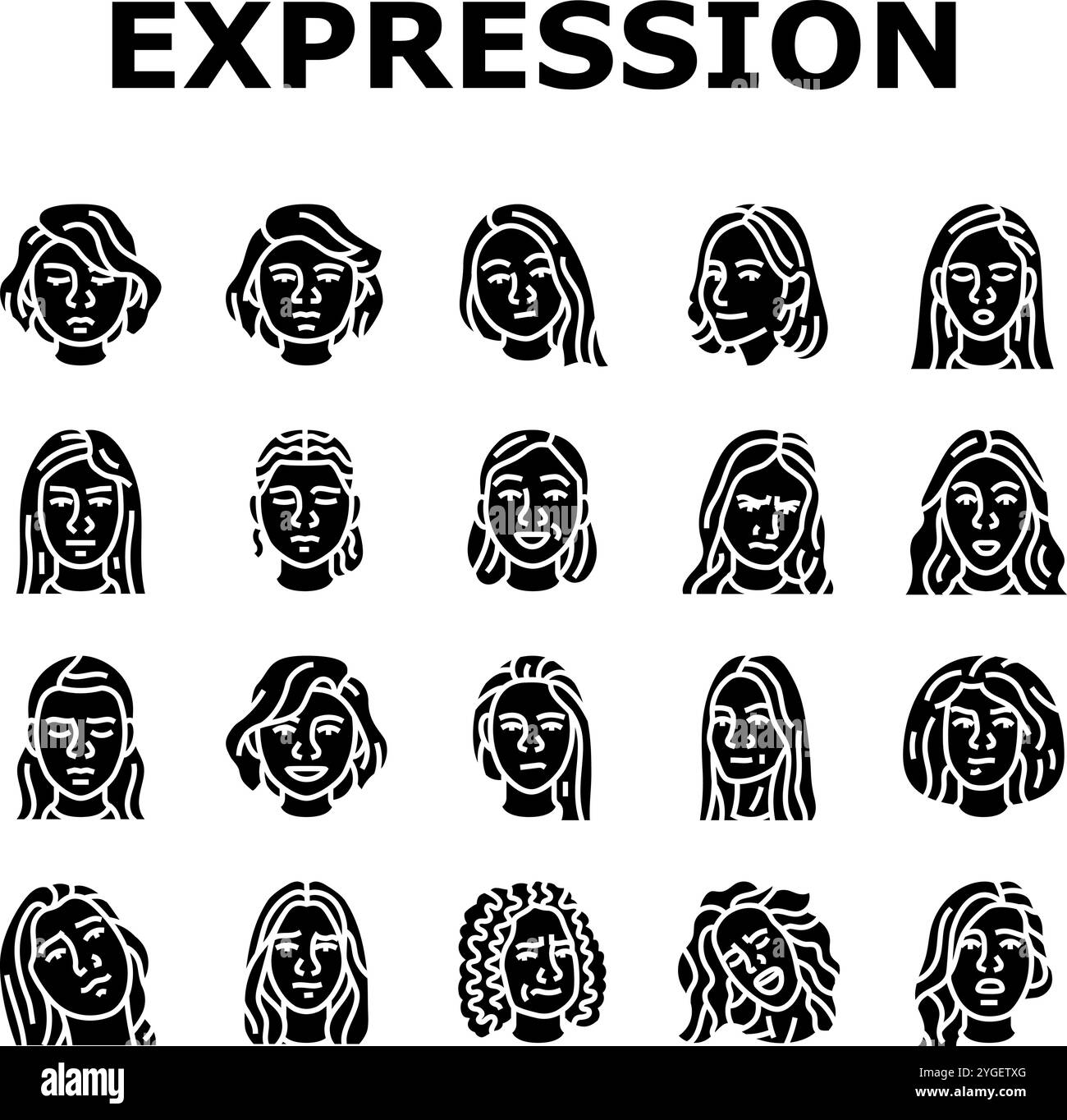 facial expression female smile icons set vector Stock Vector Image ...