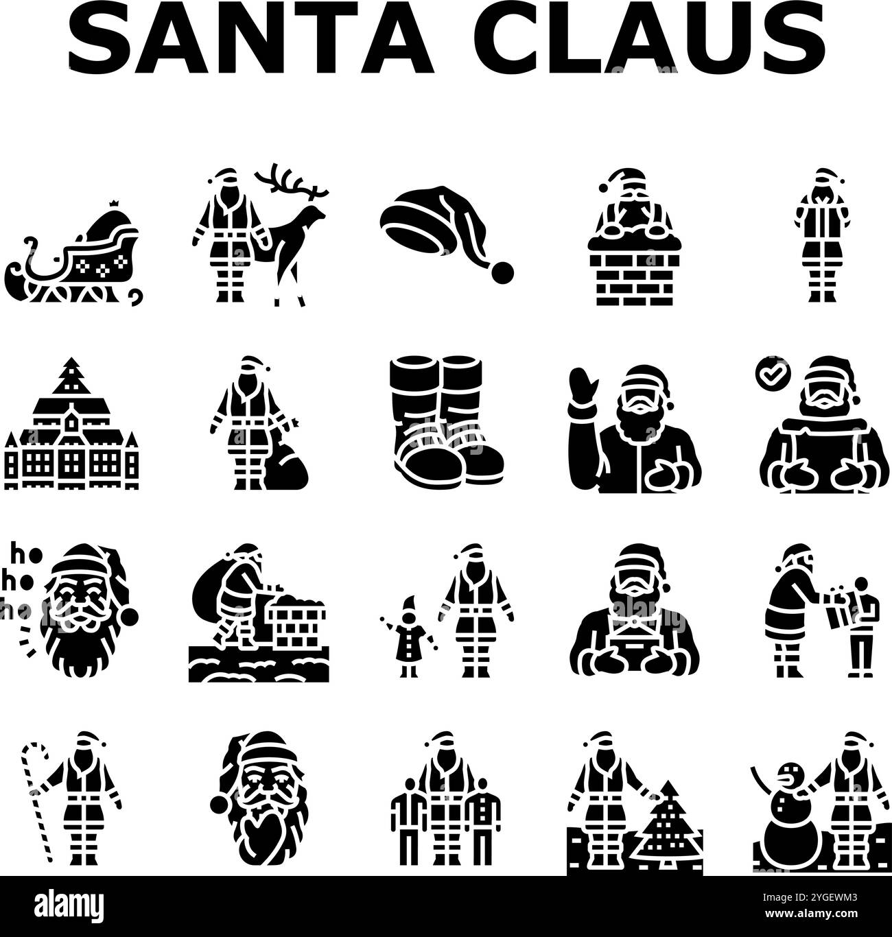 santa claus christmas reindeer icons set vector Stock Vector Image ...
