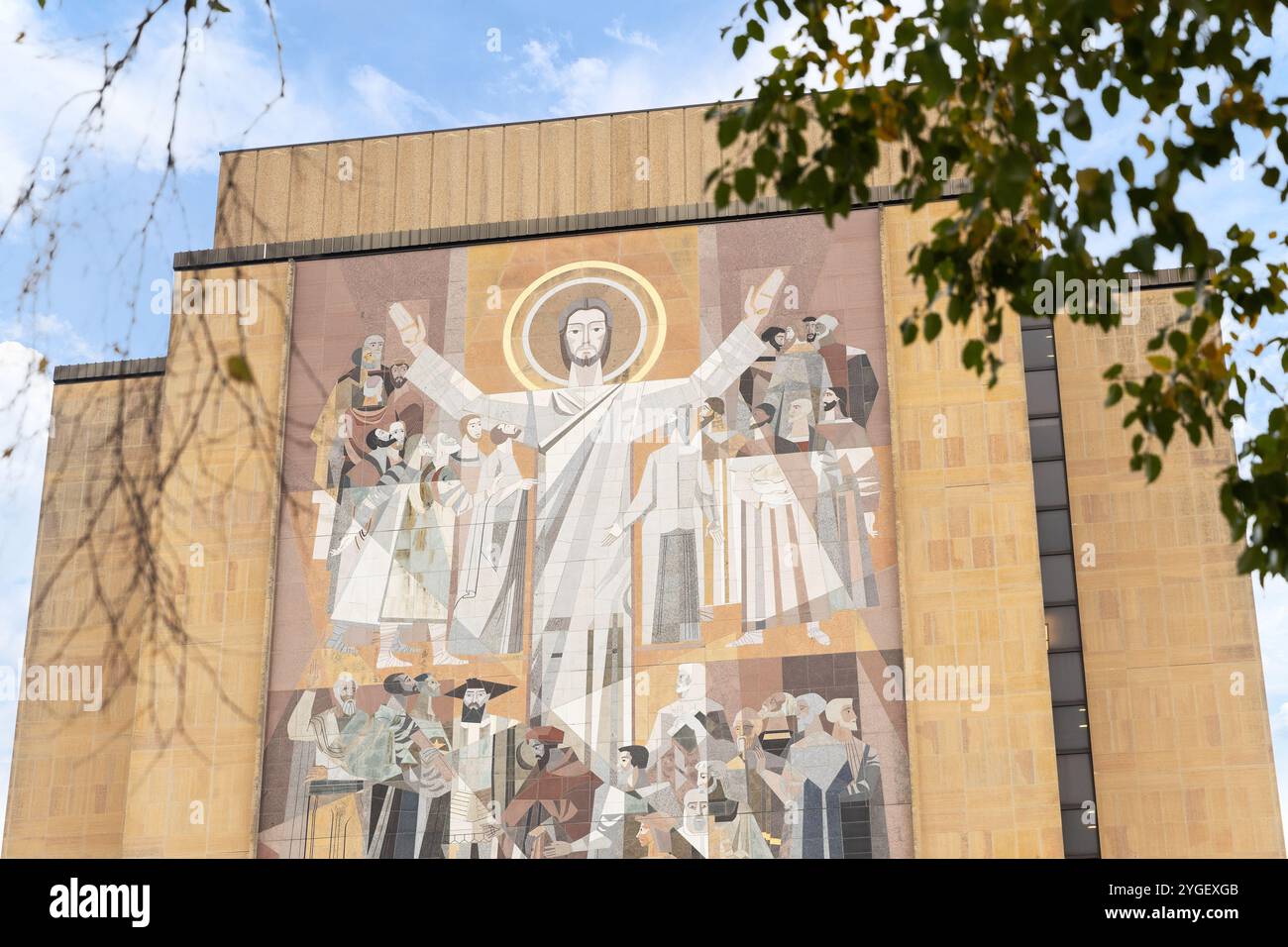 The Word of Life Mural, also known as Touchdown Jesus, is located on ...