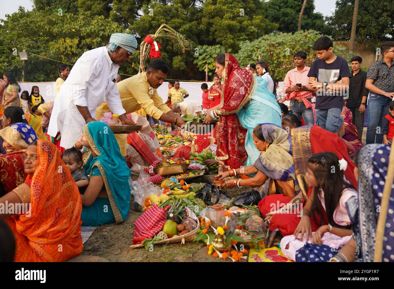 Kolkata, India - Nov 7, 2024: Hindu devotees gathered along the Hooghly ...