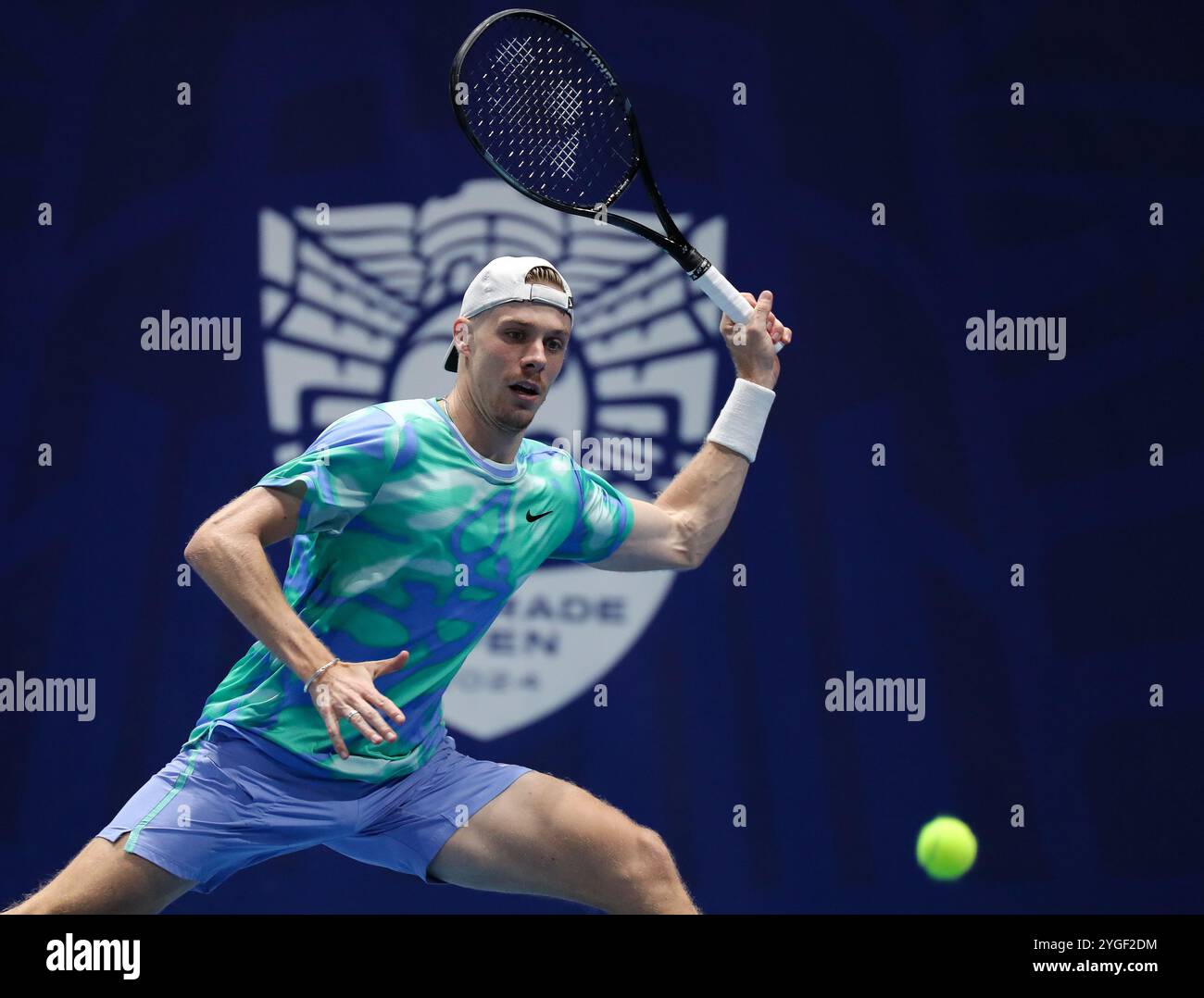 Belgrade, Serbia. 7th Nov, 2024. Denis Shapovalov of Canada plays a ...