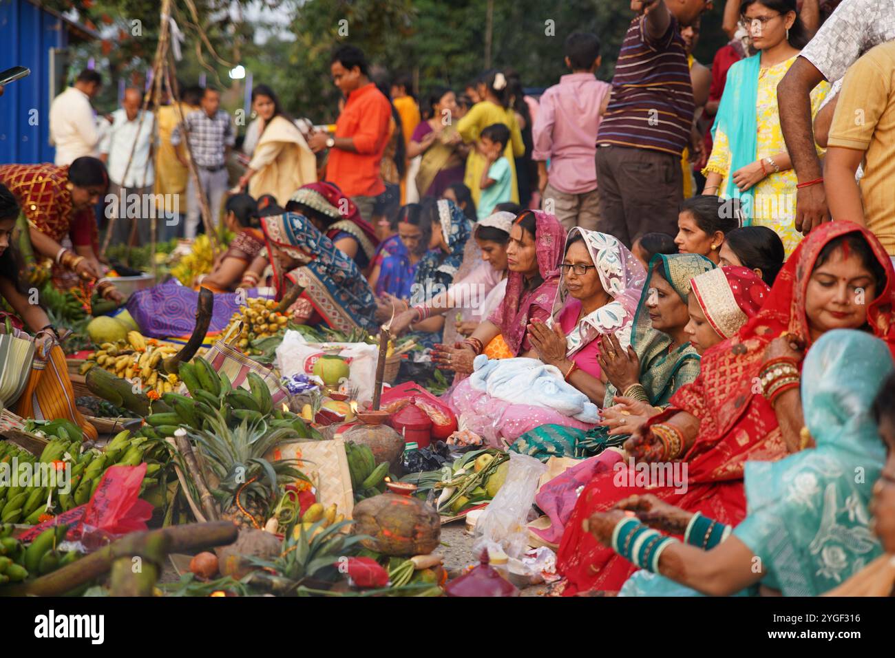 Kolkata, India - Nov 7, 2024: Hindu devotees gathered along the Hooghly ...