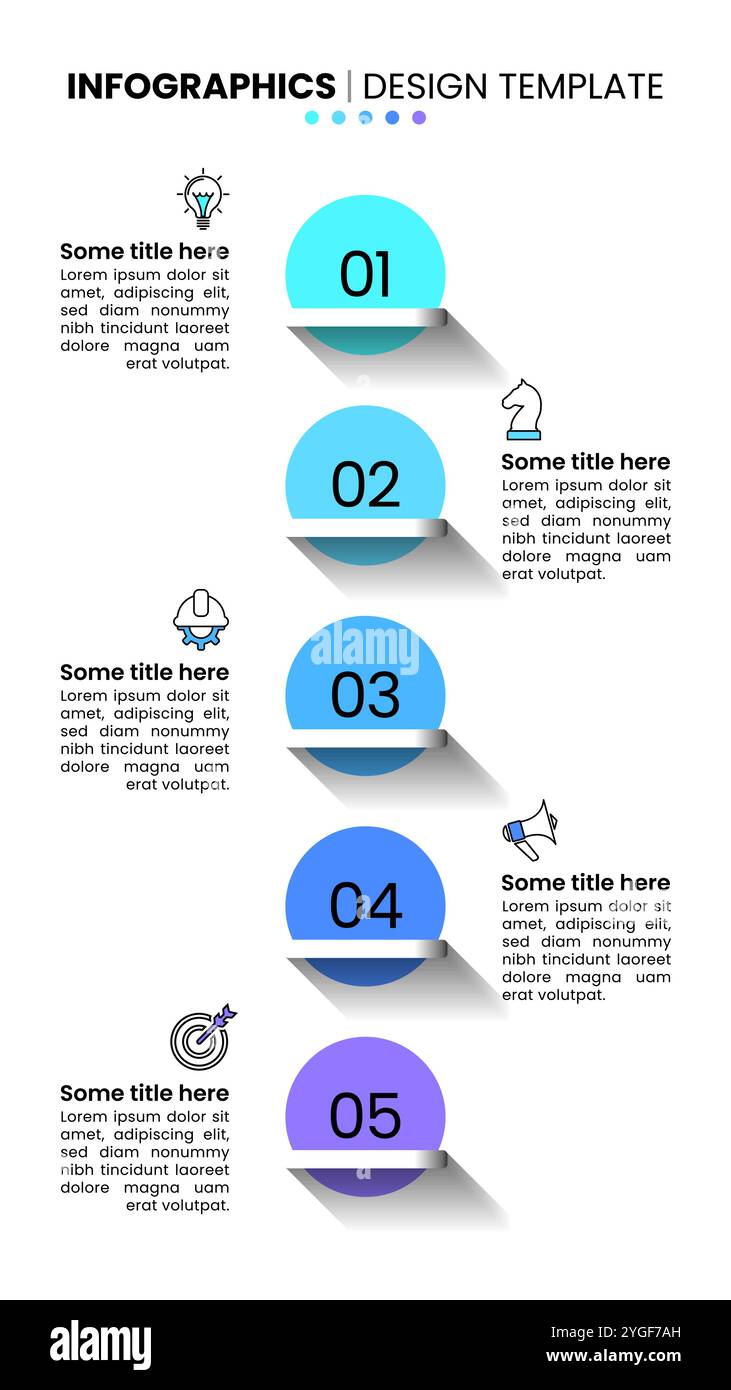 Infographic template with icons and 5 options or steps. Vertical stairs ...