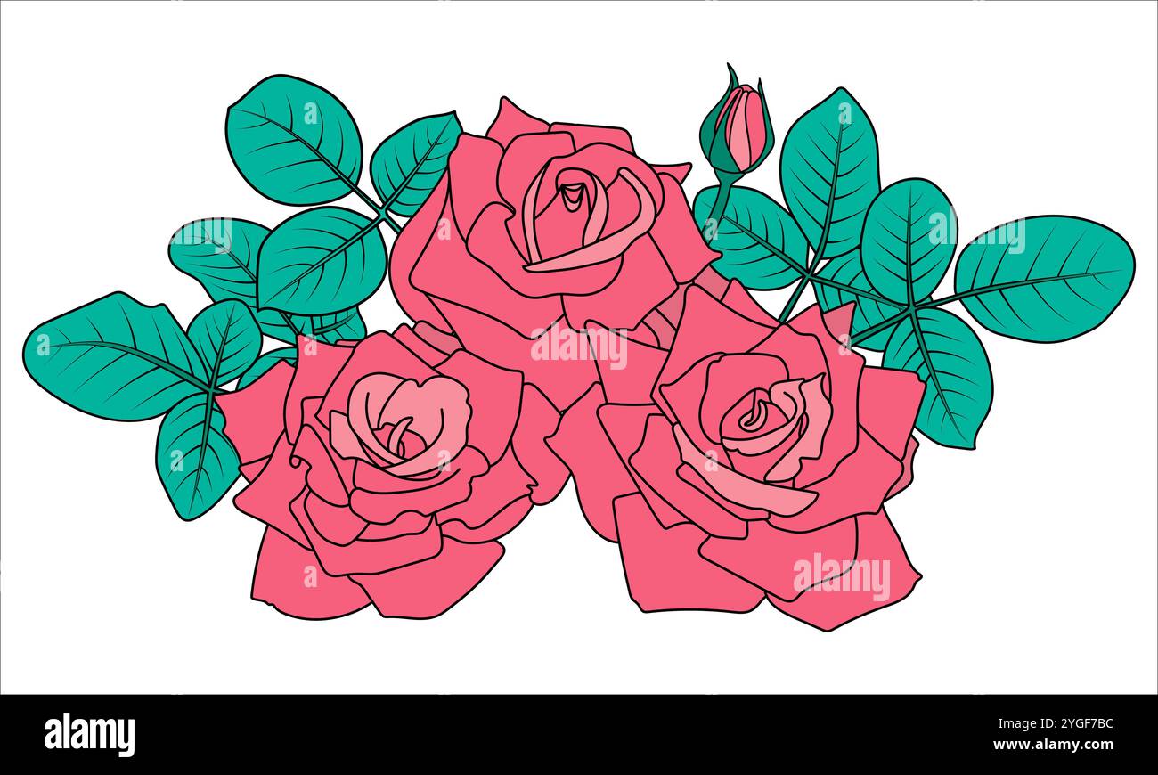 Red rose buds leaves Stock Vector Images - Alamy