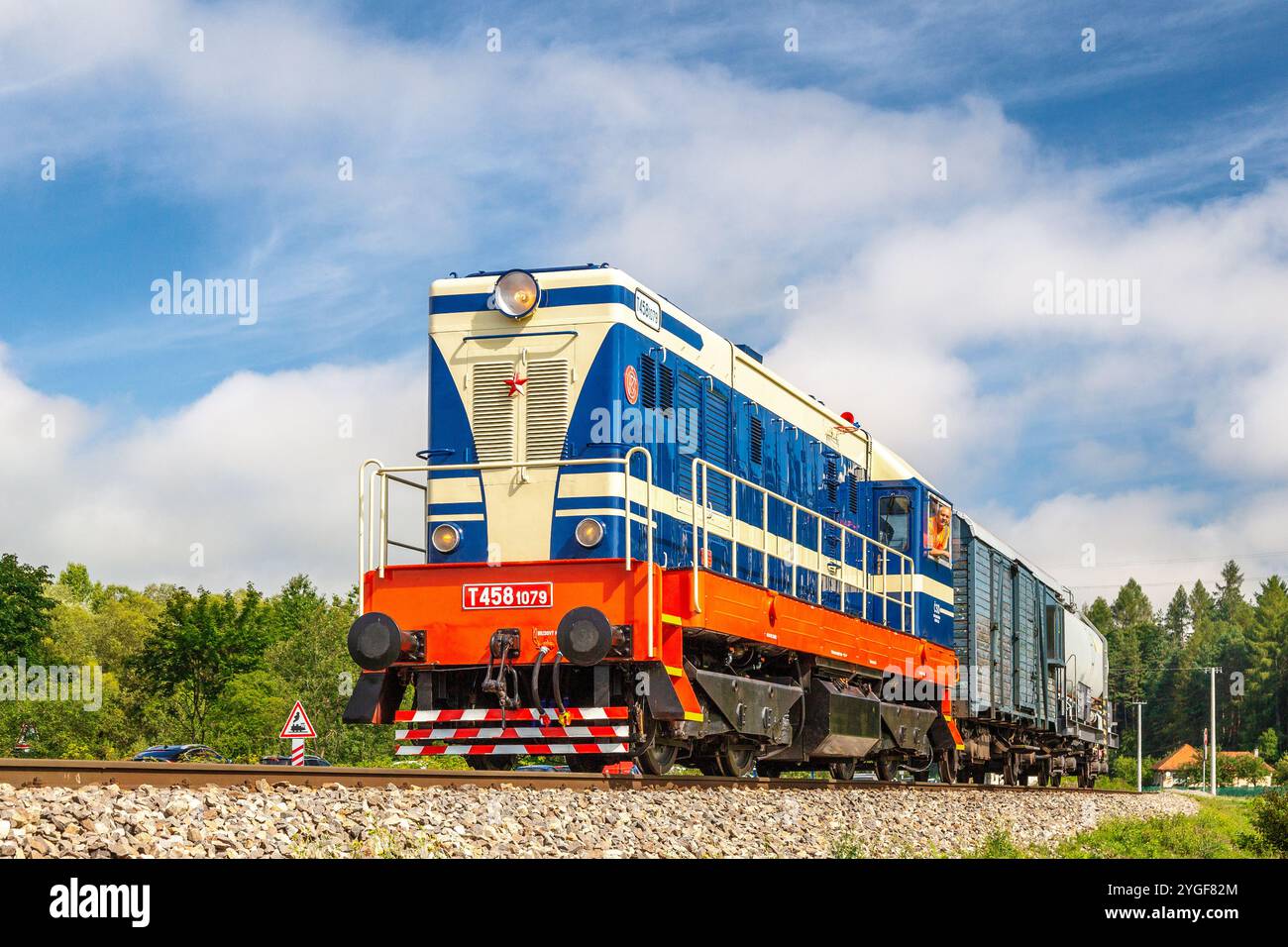 Ride of historical train with diesel locomotive on the line Zlina ...