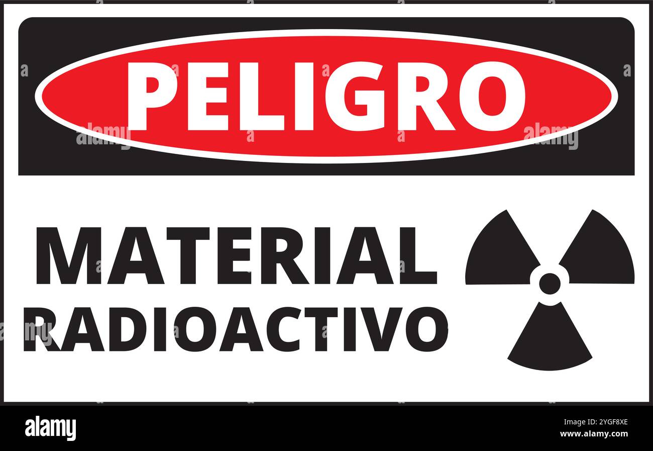 Peligro material radioactivo sign on a white background (trad. Danger ...