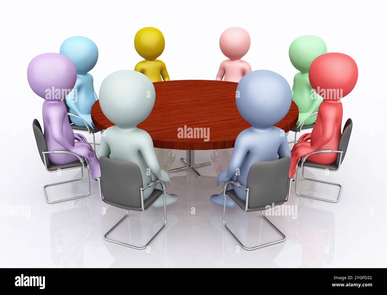Round table and 3D figures Stock Photo - Alamy