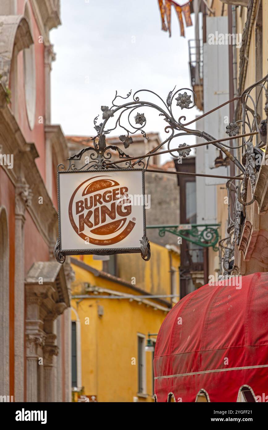 Venice, Italy - October 09, 2024: Ironwork Sign Burger King at Fast ...