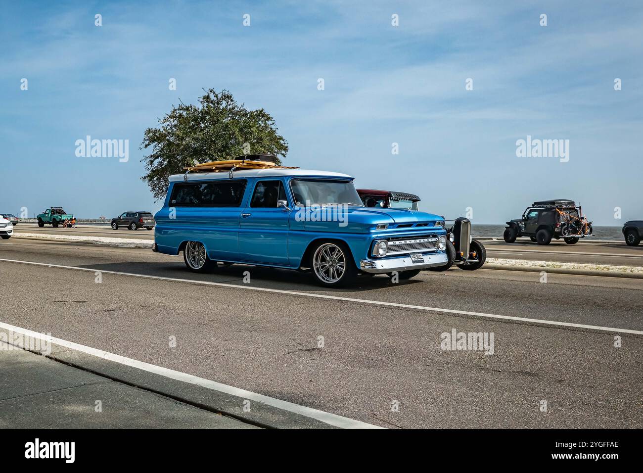 Gulfport, MS - October 04, 2023: Wide angle front corner view of a 1965 ...