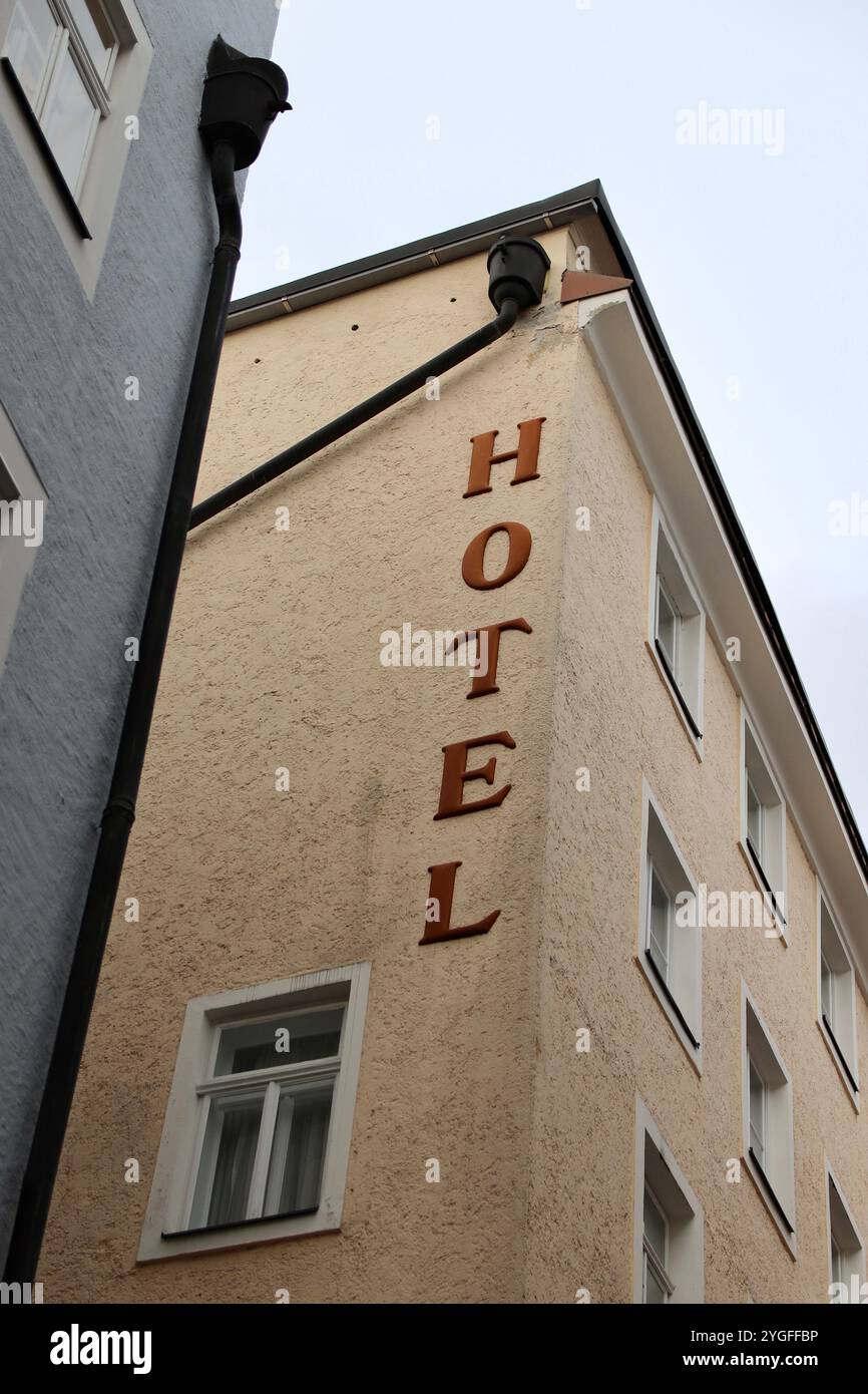 Exterior of Urban Hotel Building with Vertical Signage Stock Photo - Alamy