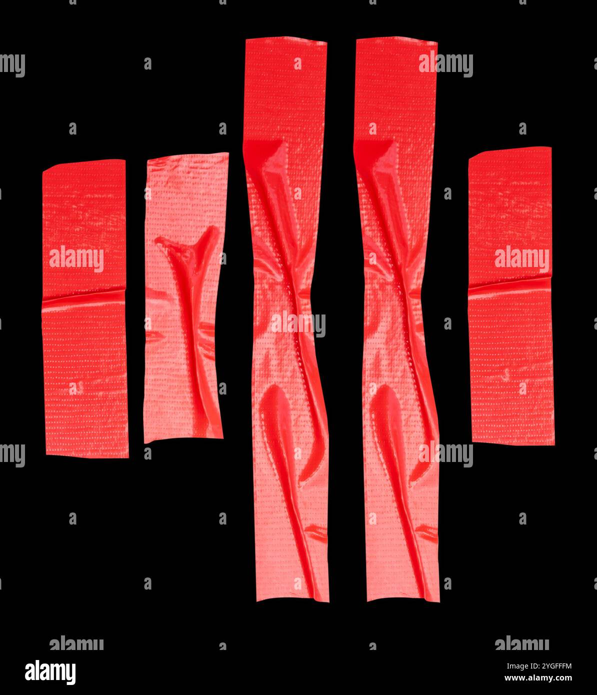 Top view set of wrinkled red adhesive vinyl tape or cloth tape in ...