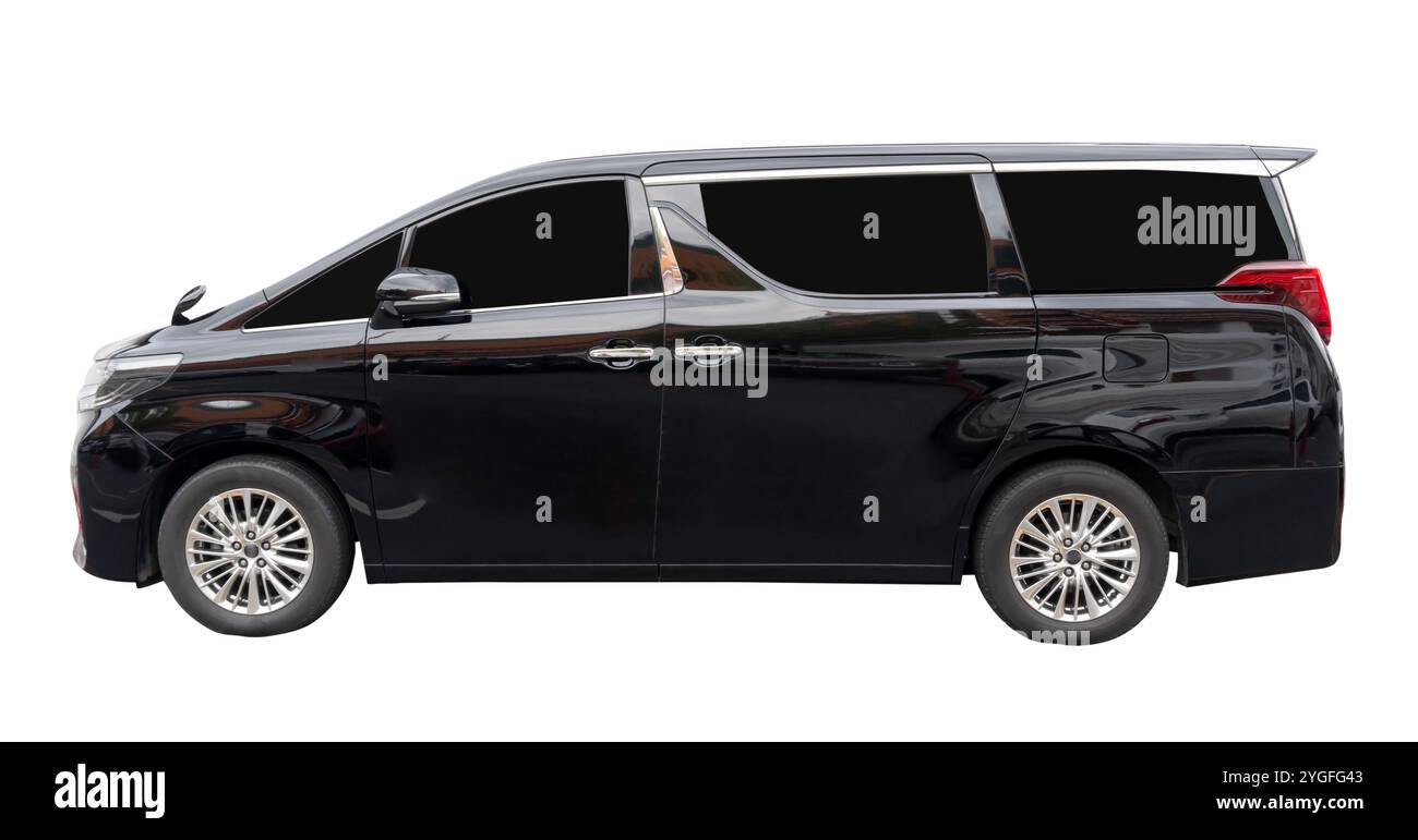 Side view of black van car is isolated on white background with ...