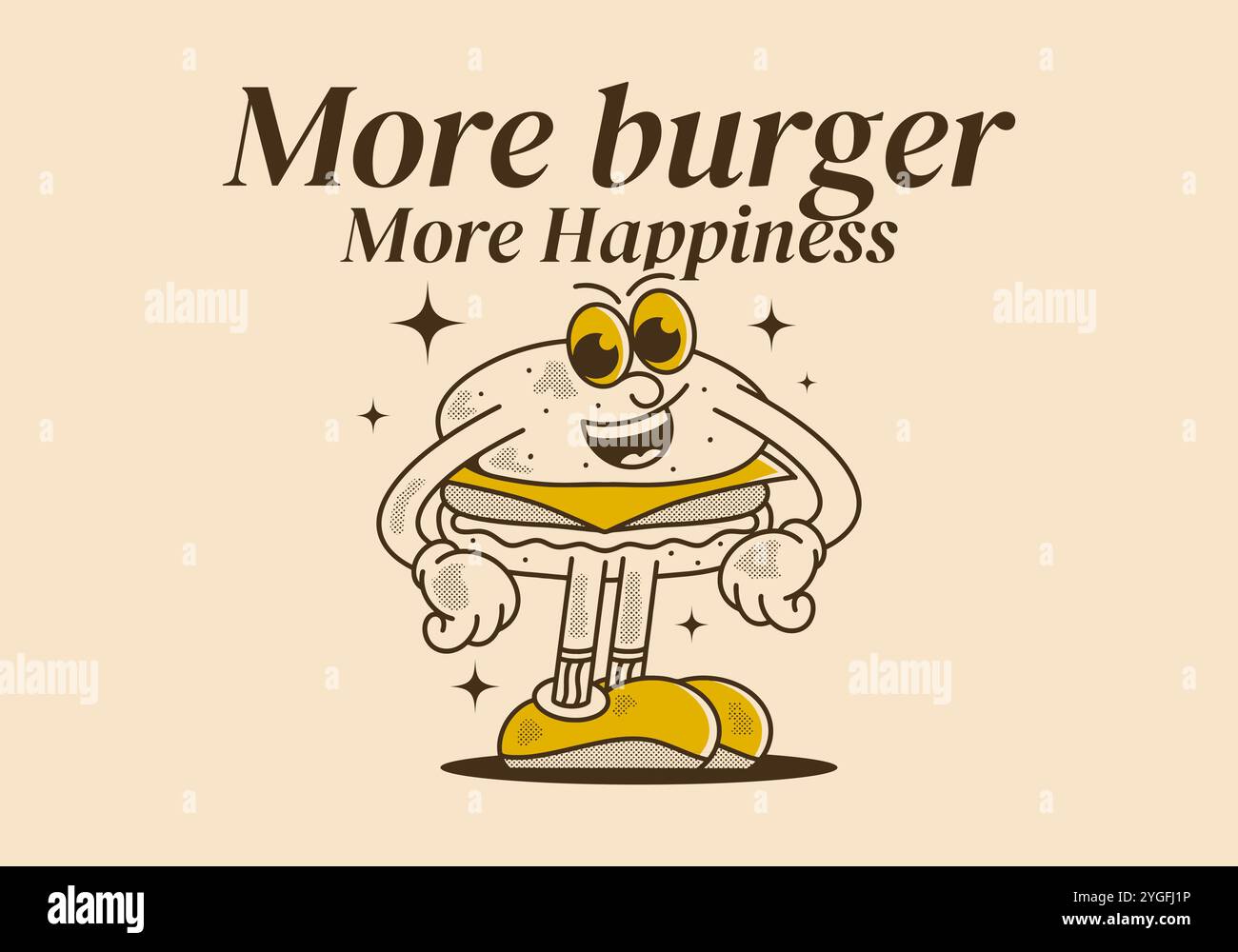 More burger more happiness. Standing burger character in happy face ...