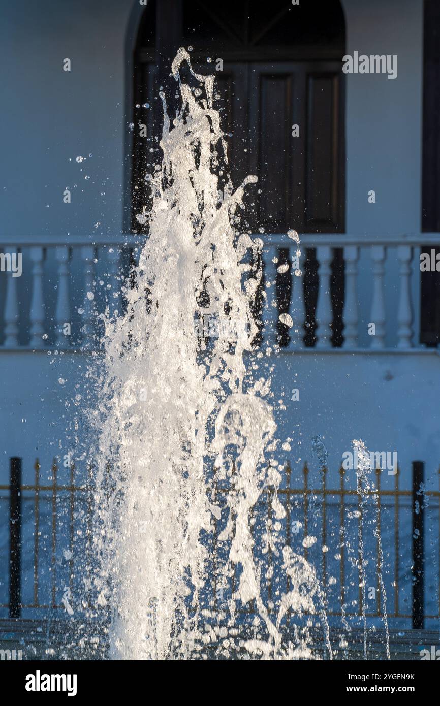 Morning Sparkle: Sunlit Water Droplets from the City Fountain Stock ...