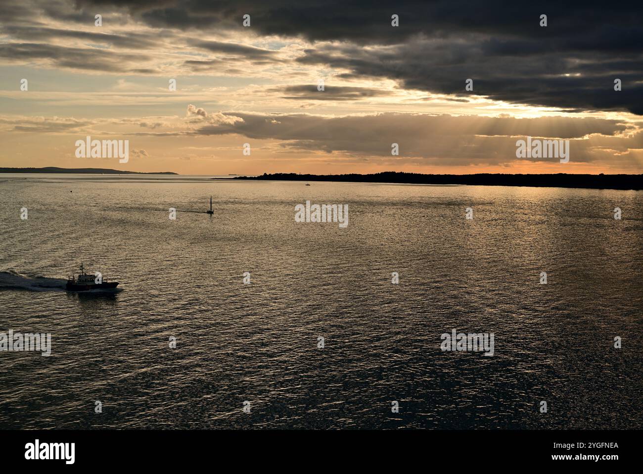 Sunset over Southampton Water Hampshire, including the harbour master's ...