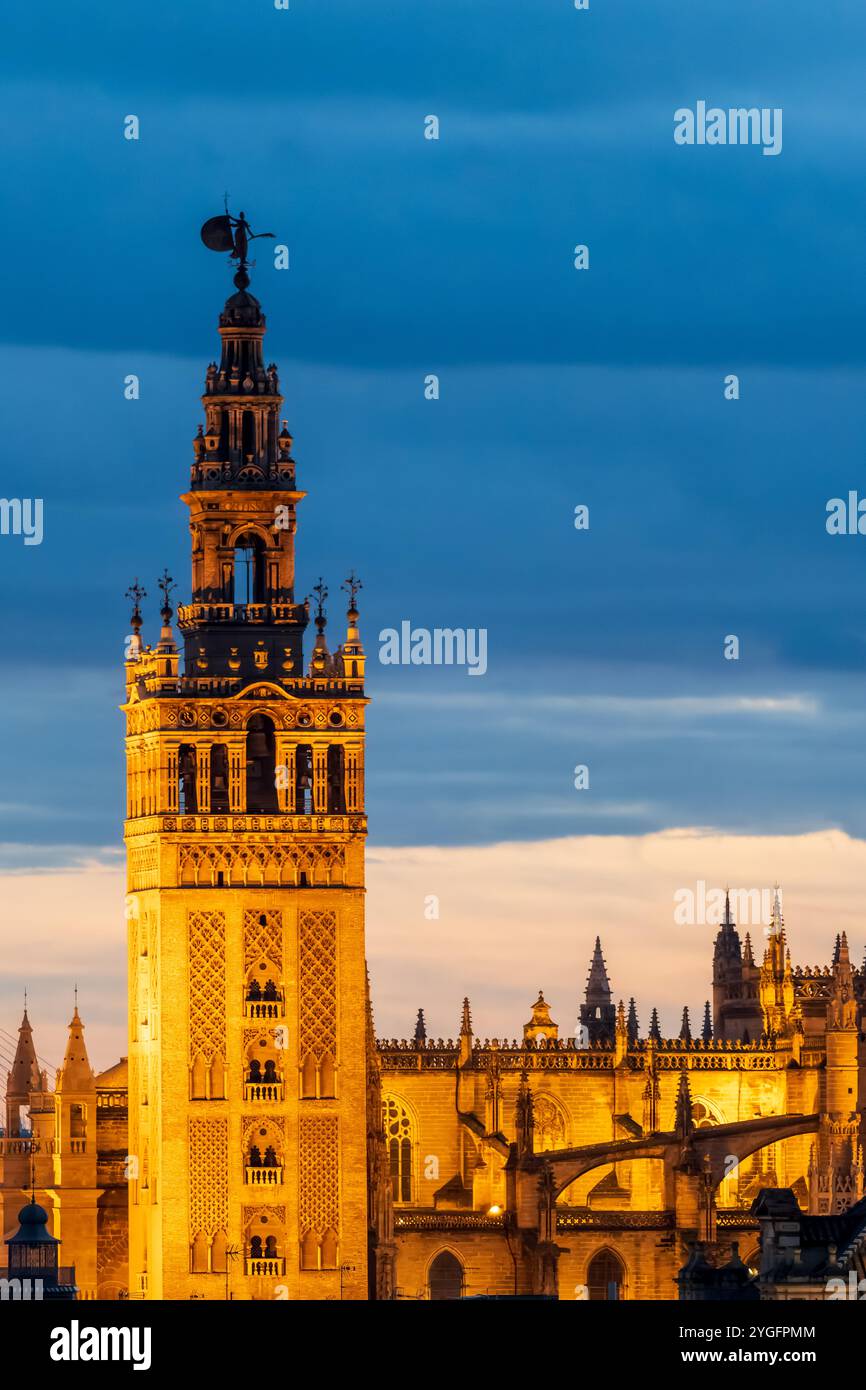 Stunning aerial view of the iconic Giralda Tower in Seville, Spain ...