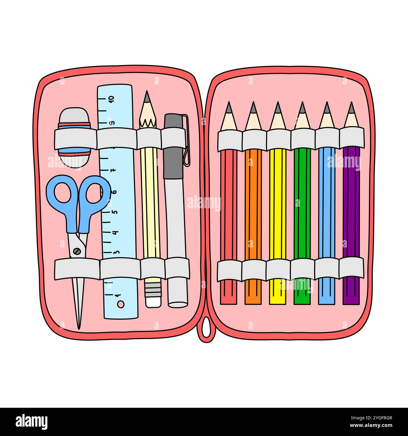 Organized pencil case with school supplies, back to school concept ...
