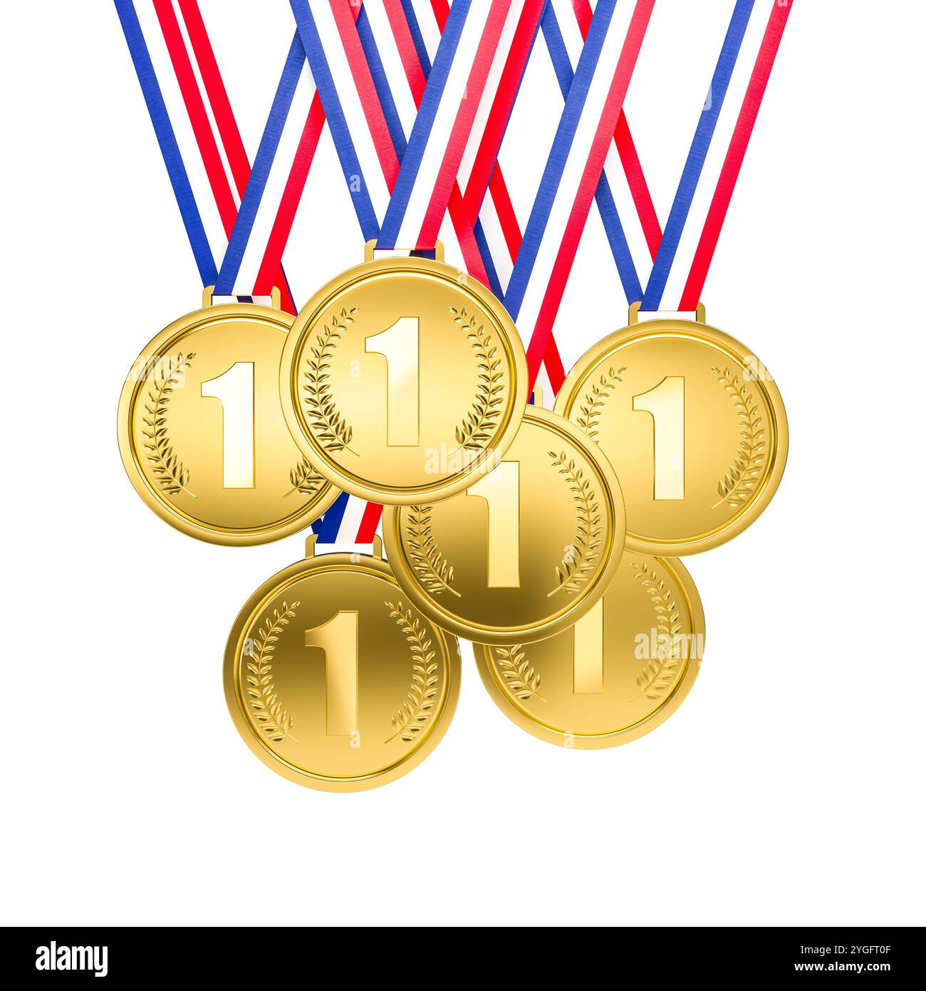 Several gold medals red, white, blue ribbons transparent background 3d ...