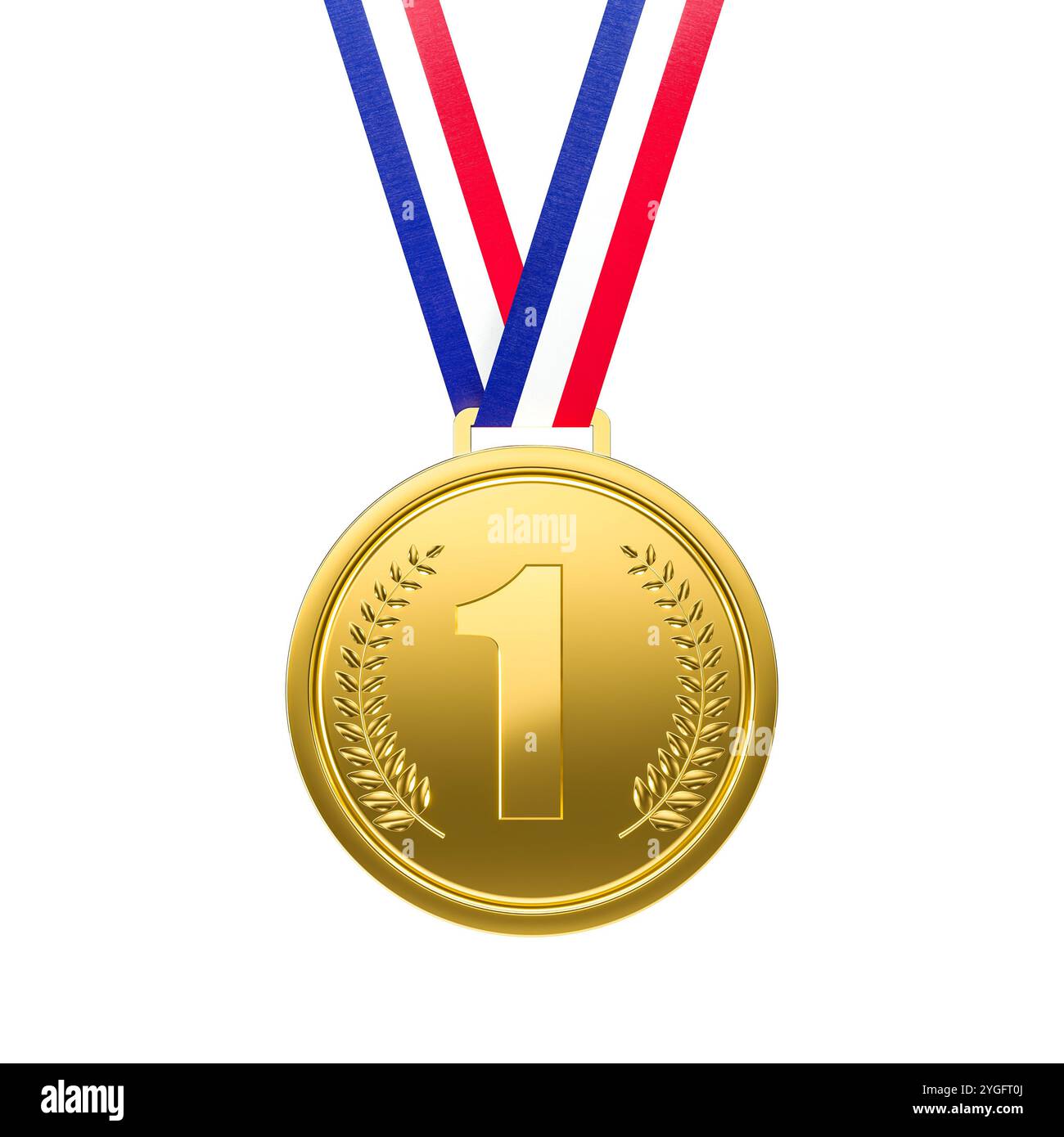 gold first place medal laurel wreath red, white, and blue ribbon Stock ...