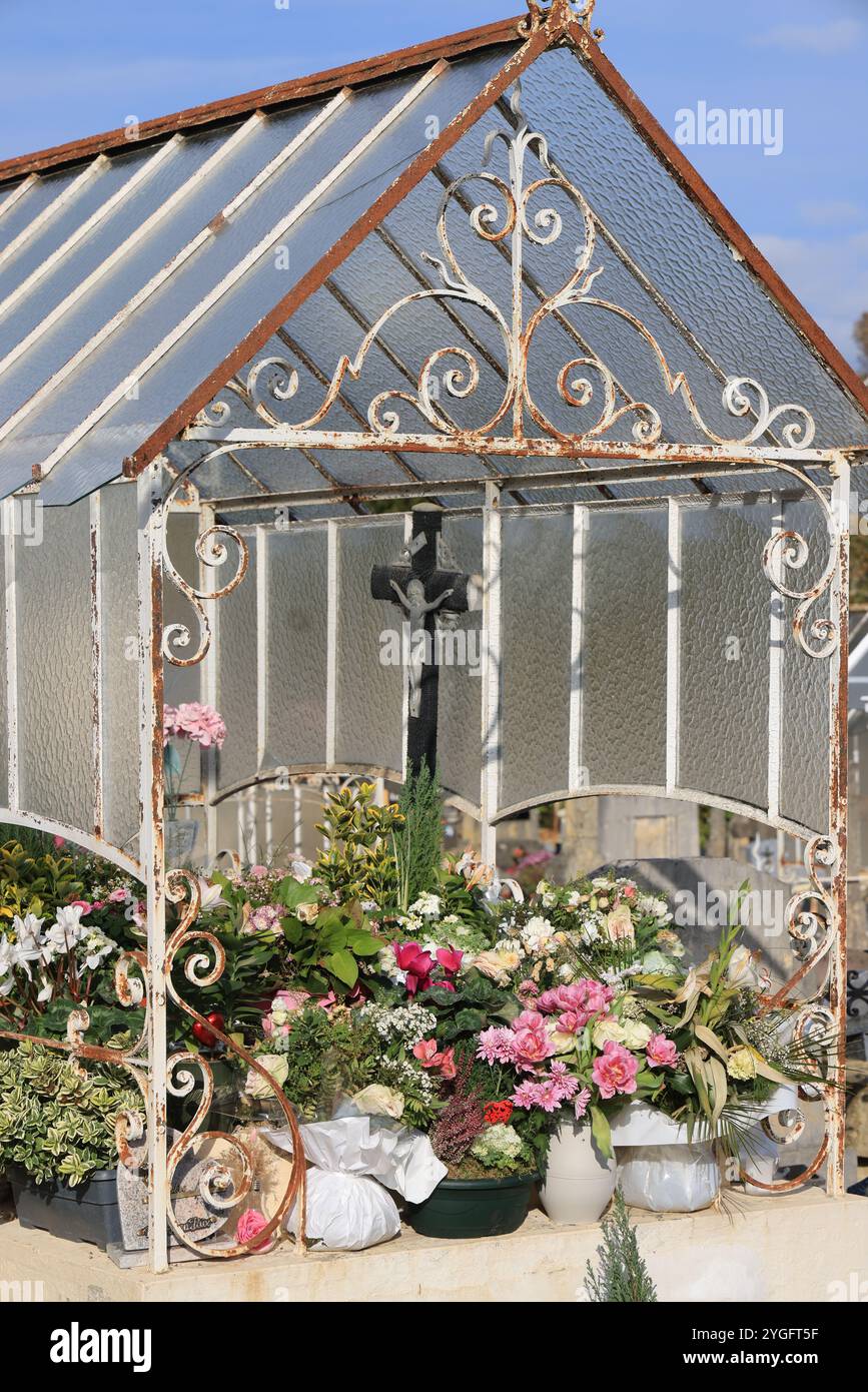 Day and Feast of the Dead in a country cemetery. Cemetery, tomb, vault ...