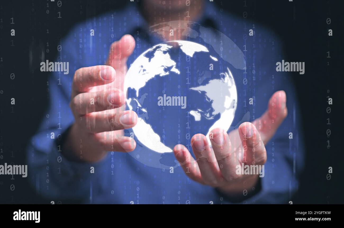 whole world in your hands concept. Digital globe in a businessman's ...