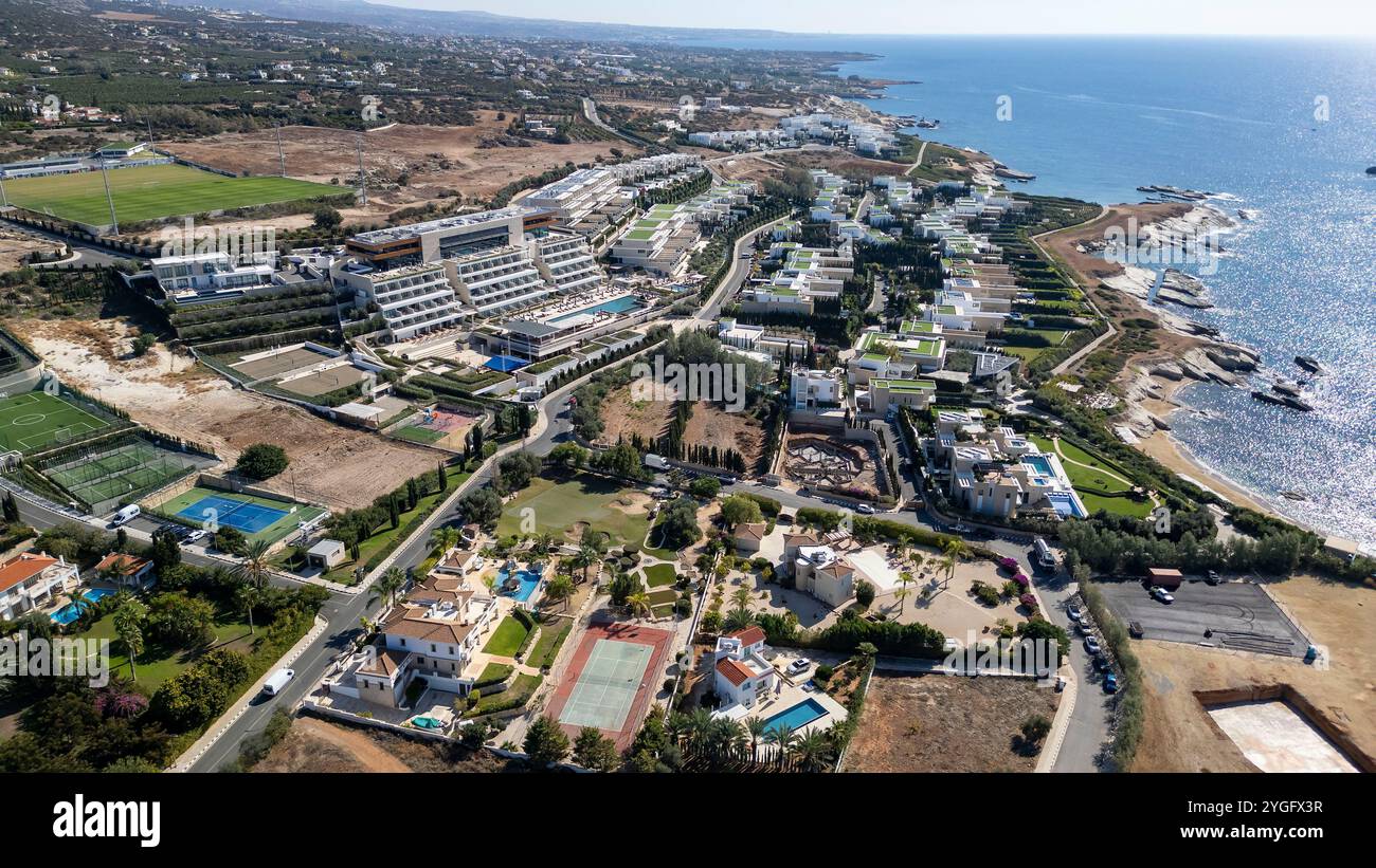 Aerial view of luxury villas by the sea at Cap St. Georges Beach Club ...