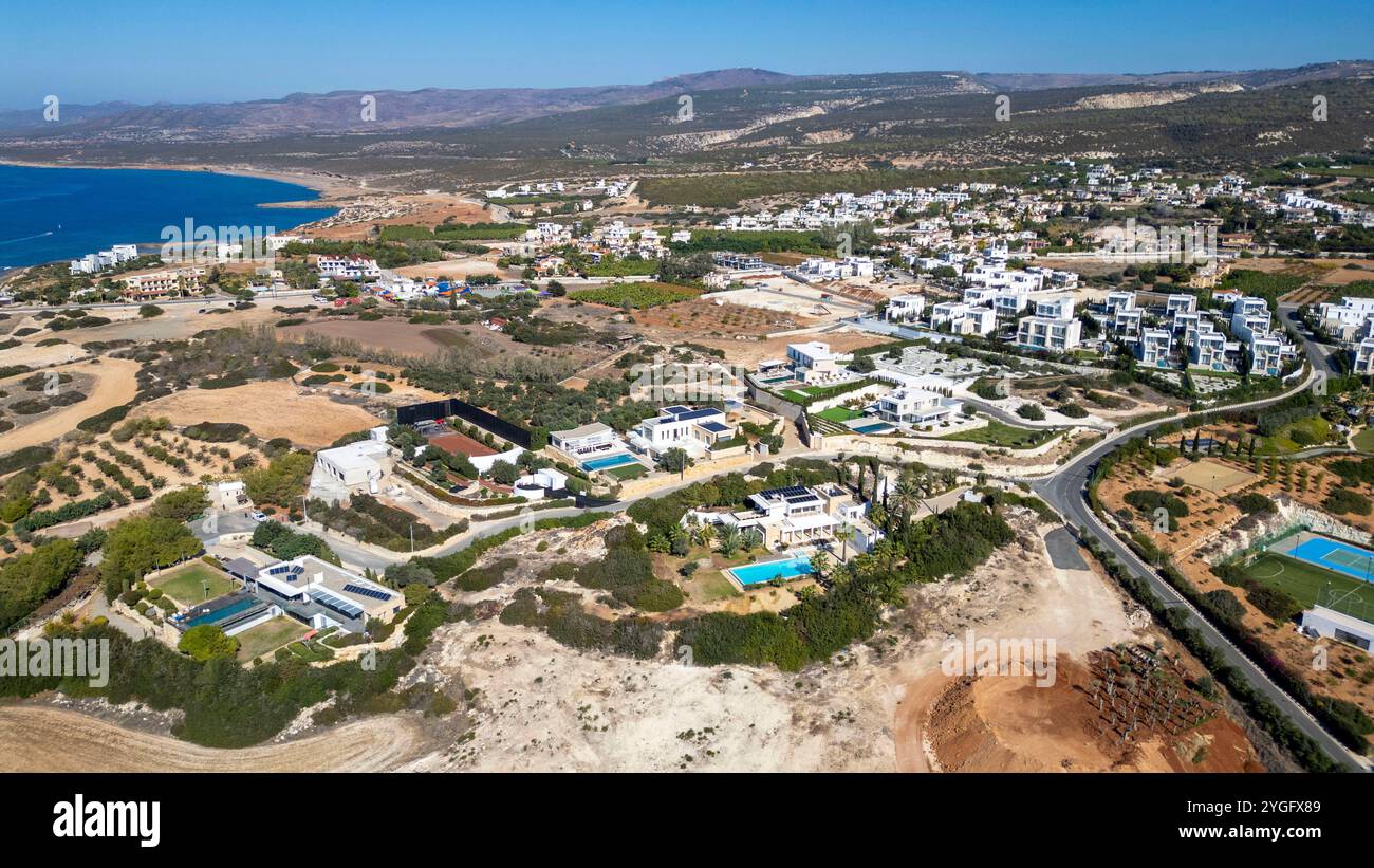Aerial view of luxury villas by the sea at Cap St. Georges Beach Club ...