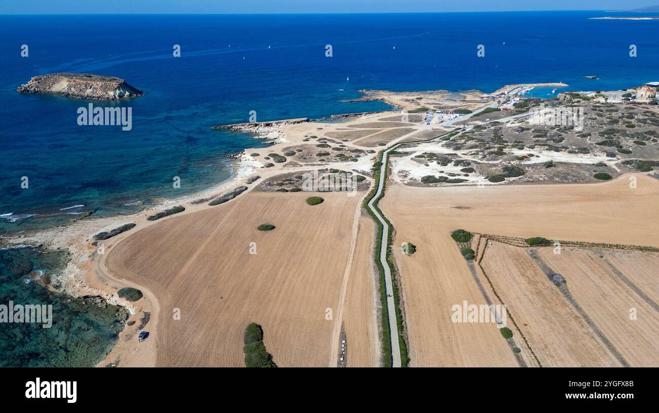 Aerial view of Agios Georgios (St Georges) harbour, Akamas, Paphos ...